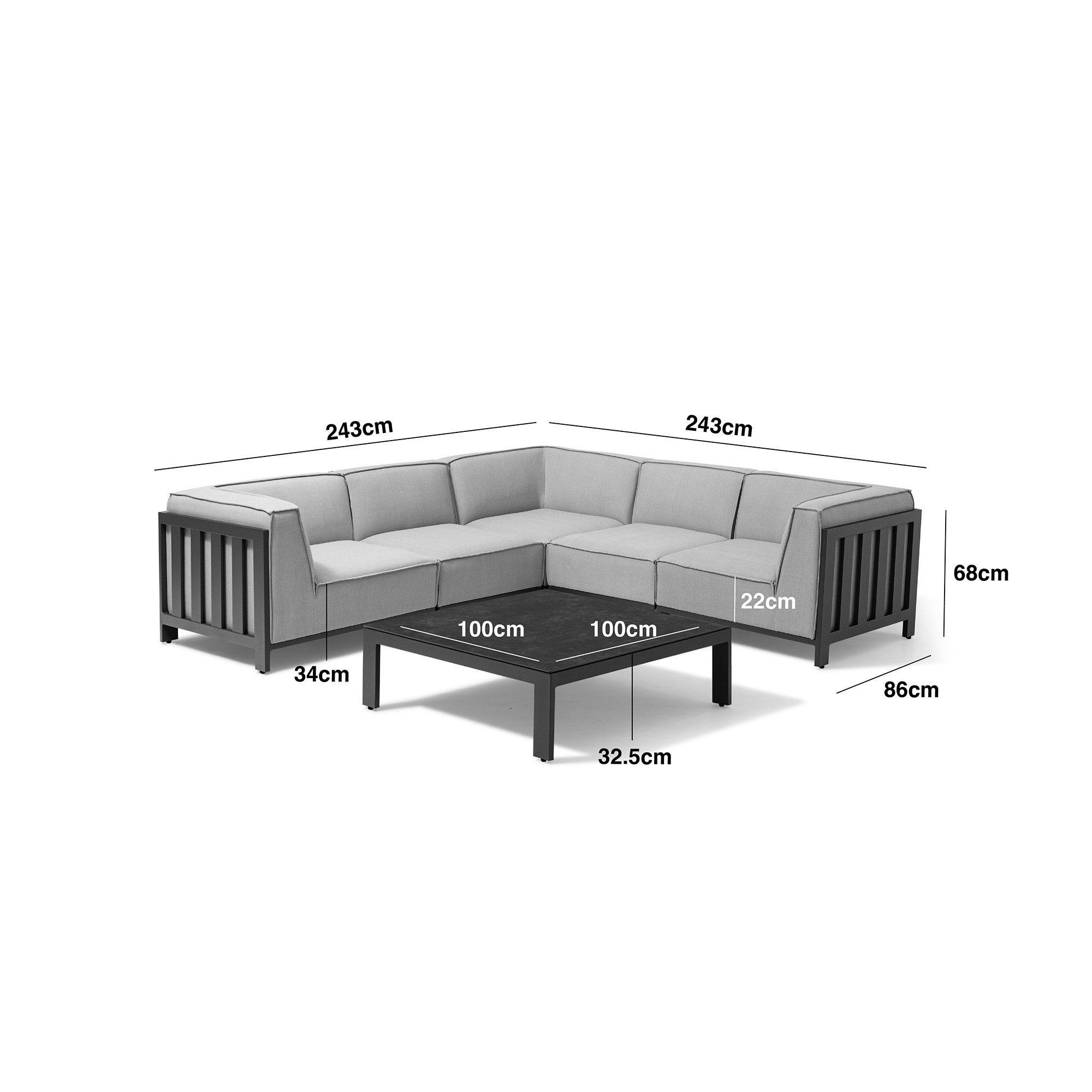 Ibiza Small Corner Sofa Set & Square Coffee Table