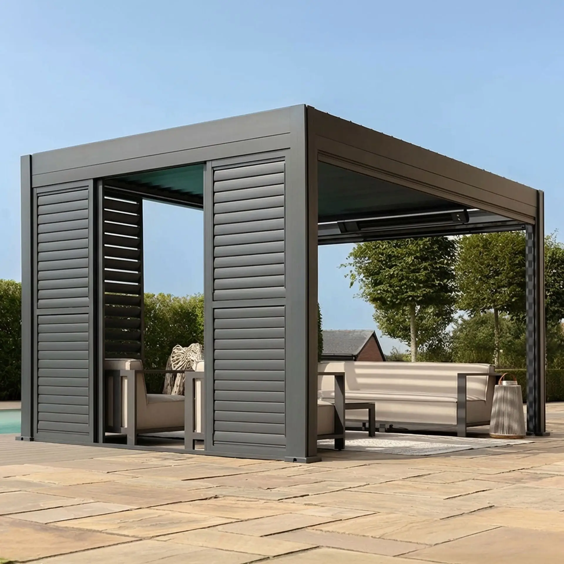 Eden Pergola Sliding Grey Louvre Panel Door - 3m